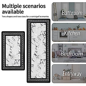 ASPMIZ Marble Kitchen Rugs Non Slip, Silver White Marble Kitchen Mats Cushioned Anti Fatigue, PVC Waterproof Leather Kitchen Rug Modern, Floor Comfort Mat for Kitchen Sink, 18'' x 30'' + 18'' x 48 ''