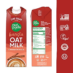 nutpods Cinnamon Dolce Barista Oat Milk - Sugar Free Non Dairy Milk Made from Oats - Keto Oatmilk Barista Blend - 70 calories, Gluten Free, Non-GMO, Vegan, Kosher, 32 fl oz (3-Pack)