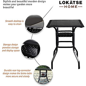 LOKATSE HOME High Outdoor Patio Bar Height Glass Top Table, Black