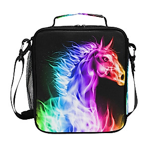 Colorful Fire Dragon Unicorn Lunch Box for Kids Insulated Lunch Bag with Adjustable Shoulder Strap for Girls Boy
