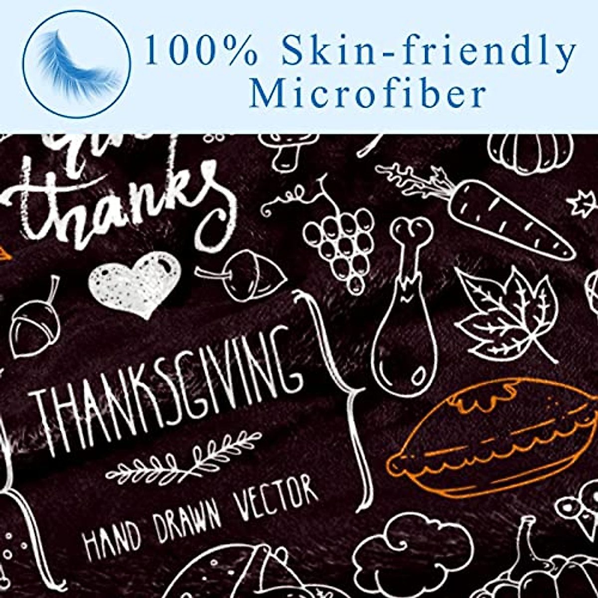 Thanksgiving Food Turkey Pumpkin Doodles Prints Soft Warm Cozy Blanket Throw for Bed Couch Sofa Picnic Camping Beach, 150×100cm