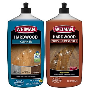 Weiman Hardwood Floor Cleaner and Polish Restorer Combo - 2 Pack - High-Traffic Hardwood Floor, Natural Shine, Removes Scratches, Leaves Protective Layer