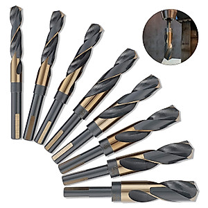 COMOWARE Reduced Shank Drill Bit Set- 1/2” Silver and Deming Large Drill Bit, 8 pcs HSS M2 Black and Gold Oxide Finish, 135 Degree Split Point, Ideal for Smooth Drilling, with Storage case