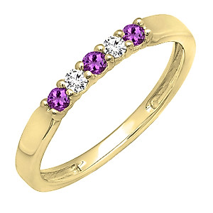 Dazzlingrock Collection Alternate Round Amethyst with White Diamond 5 Stone Wedding Band for Women in 14K Yellow Gold, Size 8