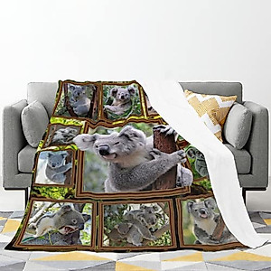 Cute Koalas Throw Blanket for Couch,Soft Warm Throw Blanket Lightweight Warm Fuzzy Blanket for Bed Sofa Camping Travel