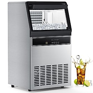 COWSAR Commercial Cube Ice Maker, Ice Maker Machine with LED Screen, 100lbs/24H, 45 Ice Cubes/Cycle, Automatic Water Supply Function, 48H Timer & Self-Cleaning, Ice Machine for Restaurant, Bars, Cafe