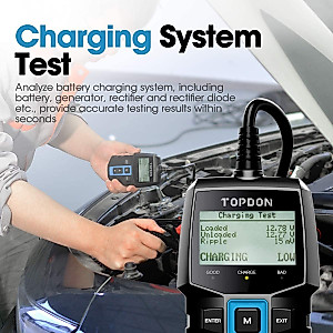 TOPDON Car Battery Tester BT100 12V Automotive 100-2000CCA Battery Health Faults, Alternator Analyzer, Load Cranking Tester for DIYers, Auto Repair Shops, 4S Stores, Battery Manufactures