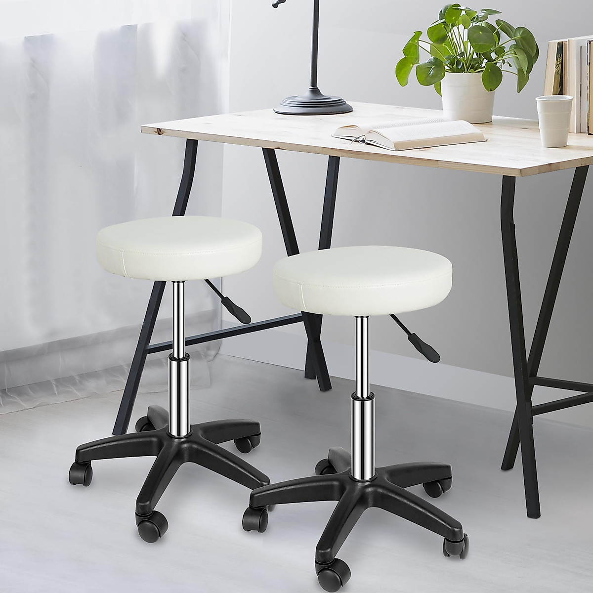 Adjustable Hydraulic Rolling Swivel Salon Stool Chair Tattoo Massage Facial Spa Stool Chair Black (White)