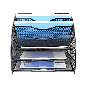 EasyPAG Desk File Organizer 6 Compartment Fan-Shaped Filing Paper Holder Letters Tray Desk Organizers and Accessories ,Black
