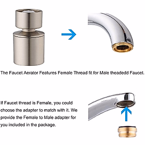 Dual-function 2-Flow Faucet Aerator, Water Saving Swivel Aerator with 2 Sprayer - Faucet Parts Replacement - 55/64 Inch-27UNS Female Thread - Brushed Nickel