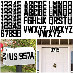 Seloom 148 PCS Mailbox Numbers and Letters Stickers Decals,3" X 7 Set Number 0-9 and 3" X 3 Set Alphabet Letter for Outside Indoor,Vinyl Self-Adhesive Waterproof Door House Address Stickers,Black