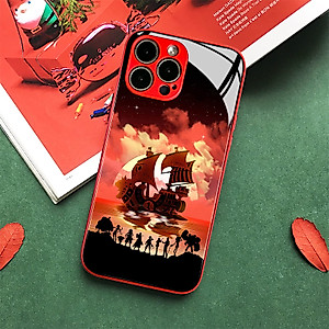 Japanese Anime Anti-Drop Color Soft Silicone Protective Shell Manga Pattern Tempered Glass Covers Multicolor Phone Case Red Mugiwara Pirates Straw Hats Crew Thousand Sunny for iPhone 14 Pro Max