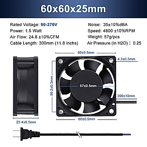 Wathai EC Brushless Cooling Fan AC 110V 115V 120V 220V 240V Axial Fan Ball Bearing 60mm x 25mm