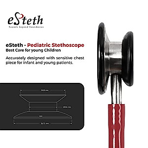 eSteth Pediatric Stethoscope - Ultra Sensitive Dual-Head Chest Piece for Monitoring Amplified Heart, Lung Sounds - Flexible Stethoscope Tubing - Extra Ear Tips & Non-Chill Ring - 32" Long, Cherry Red