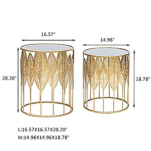 Homebeez End Tables Set of 2, Gold Nesting Side Coffee Table Decorative Round Nightstands (Stainless Steel Top)
