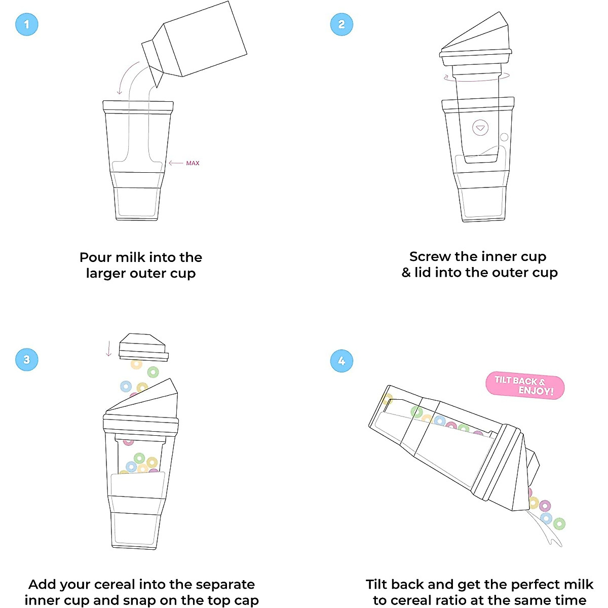 CRUNCHCUP A Portable Cereal Cup - No Spoon. No Bowl. It's Cereal On The Go, XL Blue