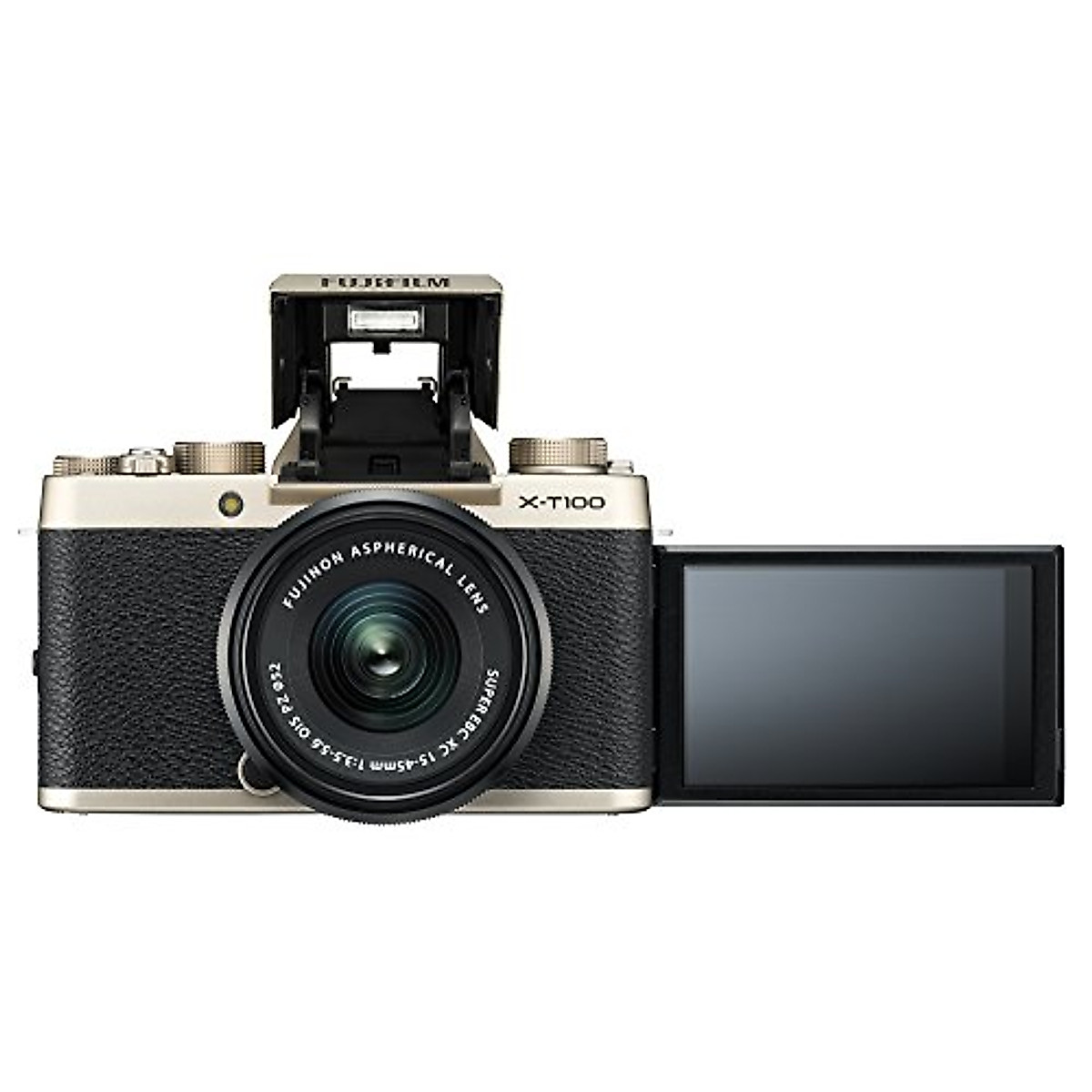 Fujifilm X-T100 Mirrorless Digital Camera w/XC15-45mmF3.5-5.6 OIS PZ Lens - Champagne Gold
