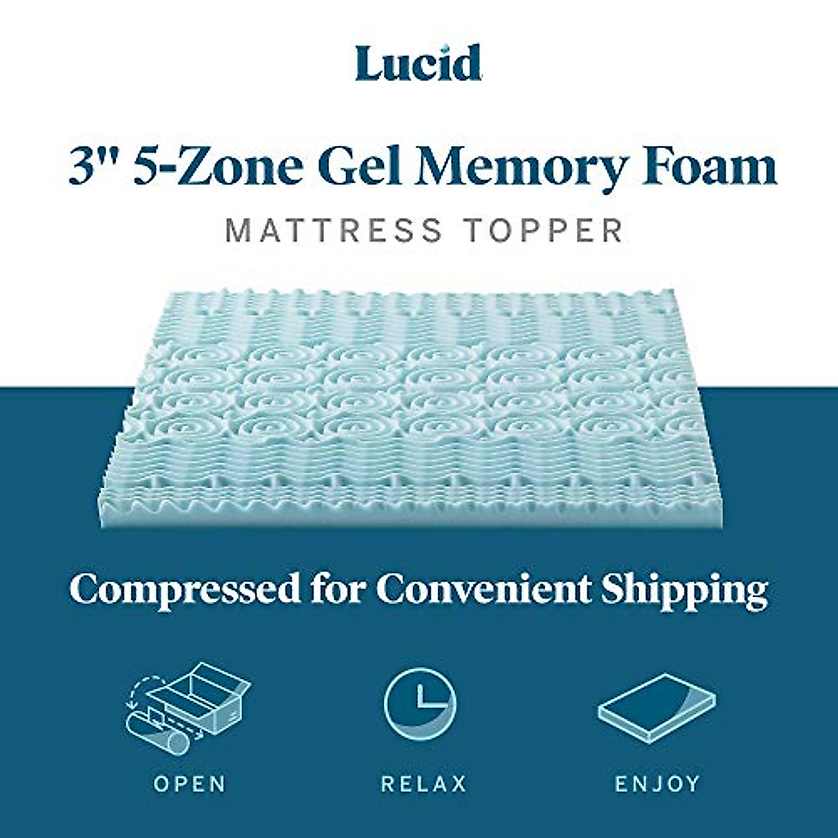 LUCID 3 Inch Gel Memory Foam Plush - Cooling Targeted Convoluted Comfort Zones Mattress Topper, Twin & Premium Hypoallergenic 100% Waterproof Mattress Protector - Universal Fit,White Twin