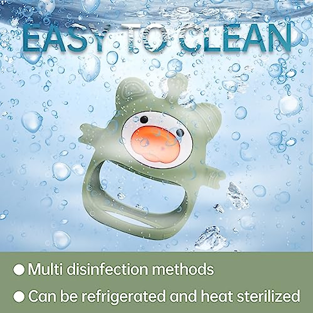 ZKHW Pig Baby Teething Toys for Babies 0-6 Months, Never Drop Silicone Baby Mitten Teether Toy for Infants 6-12 Months, BPA Free Baby Chew Toys for Sucking Needs,Green