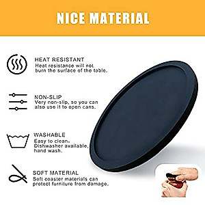 Silicone Drink Coasters Set of 4, Non-Slip Cup Coasters, Heat Resistant Cup Mate, Soft Coaster for Tabletope Protection, Furniture from Damage (Black)