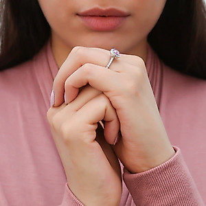 BERRICLE Sterling Silver Halo Purple Round Cubic Zirconia CZ Fashion Ring for Women, Rhodium Plated Size 4