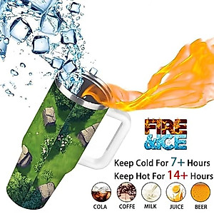 FOCIUZTA 40oz Grassland and Stone Pattern Tumbler with Lid, Travel Coffee Cup, Ideal for Easter, Gaming Enthusiast, Mother Day, and Birthday Gifts