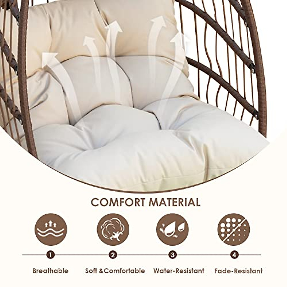 RADIATA Foldable Wicker Rattan Hanging Egg Chair with Stand, Swing Chair with Cushion and Pillow, Lounging Chair for Indoor Outdoor Bedroom Patio Garden (Brown)