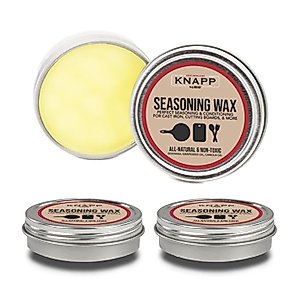 Knapp Made Cast Iron Seasoning Wax and Carbon Steel Seasoning Wax - 2 Oz Unique Blend of Natural Oils and Beeswax - Restore Cast Iron, Steel, Cutting Board, Kitchenware Seasoning wax (2 Pack)