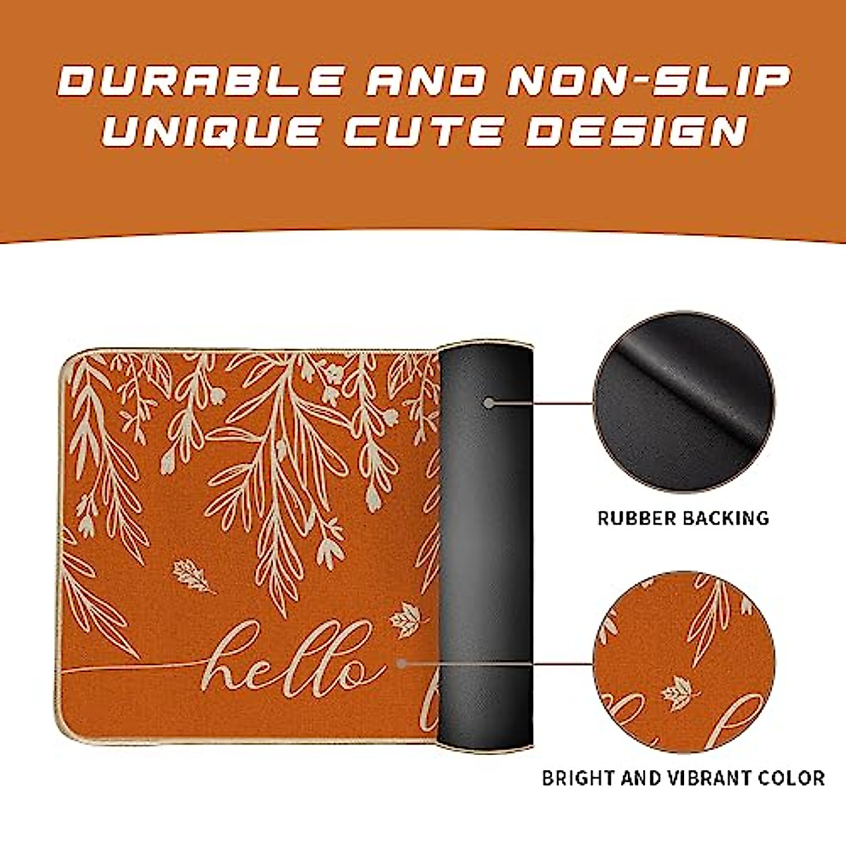GEEORY Fall Kitchen Mats, Set of 2 Leaves Hello Fall Floor Mat Farmhouse Seasonal Holiday Party Decorative Home 17x29 and 17x47 Inch (Orange) GK066