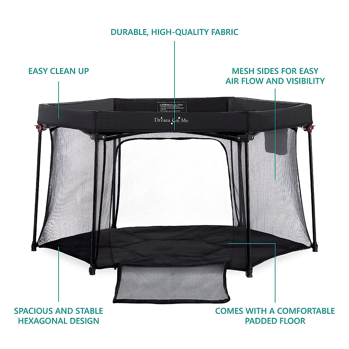 Dream On Me Onyx Playpen in Black, Baby Playpen, Portable and Lightweight, Playpen for Babies and Toddler - Comes with A Comfortable Padded Floor