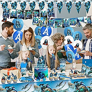 175 PCS Avatar Theme Birthday Party Supplies, Avatar 2 Party Decorations with Happy Birthday Banner, Backdrop, Balloons, Gift Bag, Cake Topper, Plates, Napkins, Tablecloth for Kids Serve 10 Guests