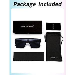 JIM HALO Flat Top Shield Sunglasses Square Mirror Rimless Glasses for Women Men (Matte Black Frame/Grey Lens)