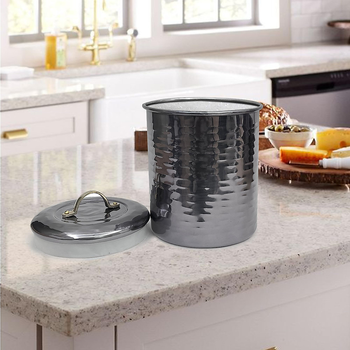 nu steel Set Of 4 Food storage Container Kitchen Hammered Canister with black nickel finish