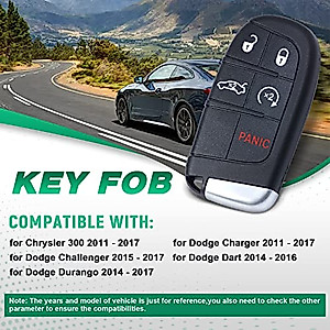 Beefunny 433MHz ID46 Chip M3N-40821302 Replacement 4+1 5 Button Smart Remote Key Fob for Chrysler 300 2011-2018 (1)