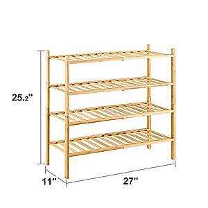 4-Tier Bamboo Shoe Rack for Entryway, Stackable | Heavy Duty | Multi-Function, Free Standing Shoe Racks for Bedroom Hallway Closet