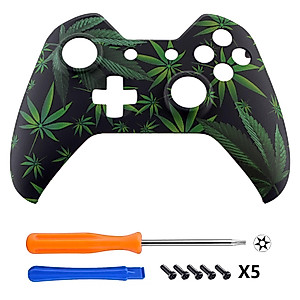 eXtremeRate Hydro Dipped Front Housing Shell Faceplate Cover Replacement Parts for Standard Xbox One Controller (Fits Both with 3.5mm Jack and Without 3.5 mm Jack) (Green Weeds)