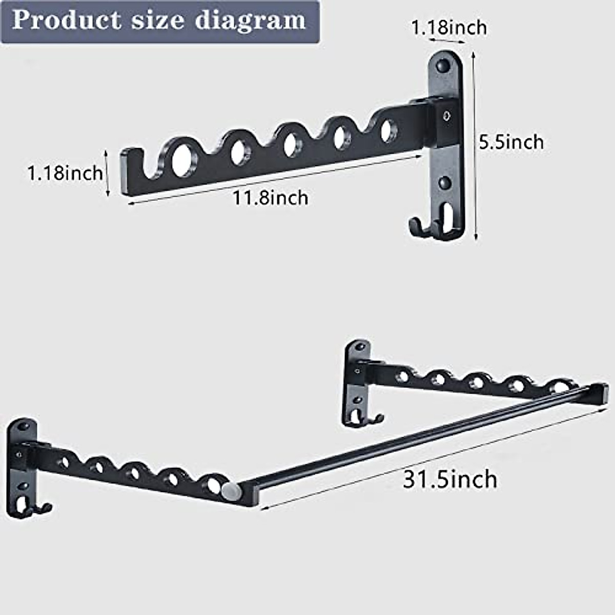 kuaguan Clothes Drying Rack Wall Mounted Drying Racks for Laundry Room Organization and Storage Clothes Rack，Aluminum Dryer Rack with Two Drying Rods for Hanging Wet and Dry Clothes