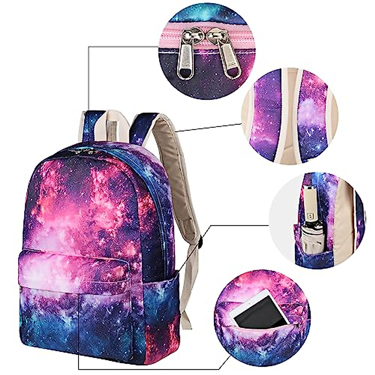 Airyard Book Bag for Girls, School Backpack with Lunch Box, Galaxy Backpack for Teen Girls Women Laptop Bookbags Set (Galaxy Navy)