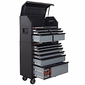 SHOPMAX 93606C2-06A4 36″ 12-Drawer Tool Chest and Rolling Cabinet Combo, Black