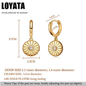 LOYATA Coin Drop Earrings Gold Dangle Huggie Hoop Disc Flower Diamond Cubic Zirconia 14K Gold Filled Dainty Small Simple Hypoallergenic Protection Jewelry Gift for Women