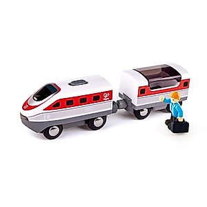 Hape Intercity Battery Powered Train Set | Moving Locomotive with Headlight, Passenger, Magnetic Connection for Children 3+ Years