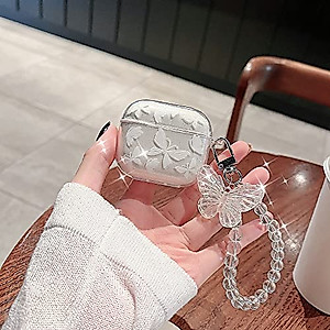 Srddty Compatible with AirPods 3rd Generation Case Cute Clear Glitter, Shockproof Soft TPU Protective Airpod 3 Case Cover for Girls Women with Keychain Designed for AirPods 3rd Gen 2021, Butterfly