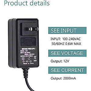 12V 2A Switching AC/DC Power Supply Adapter Wall Charger US Plug (2.1mm X 5.5mm,12 Volt - 2amp)