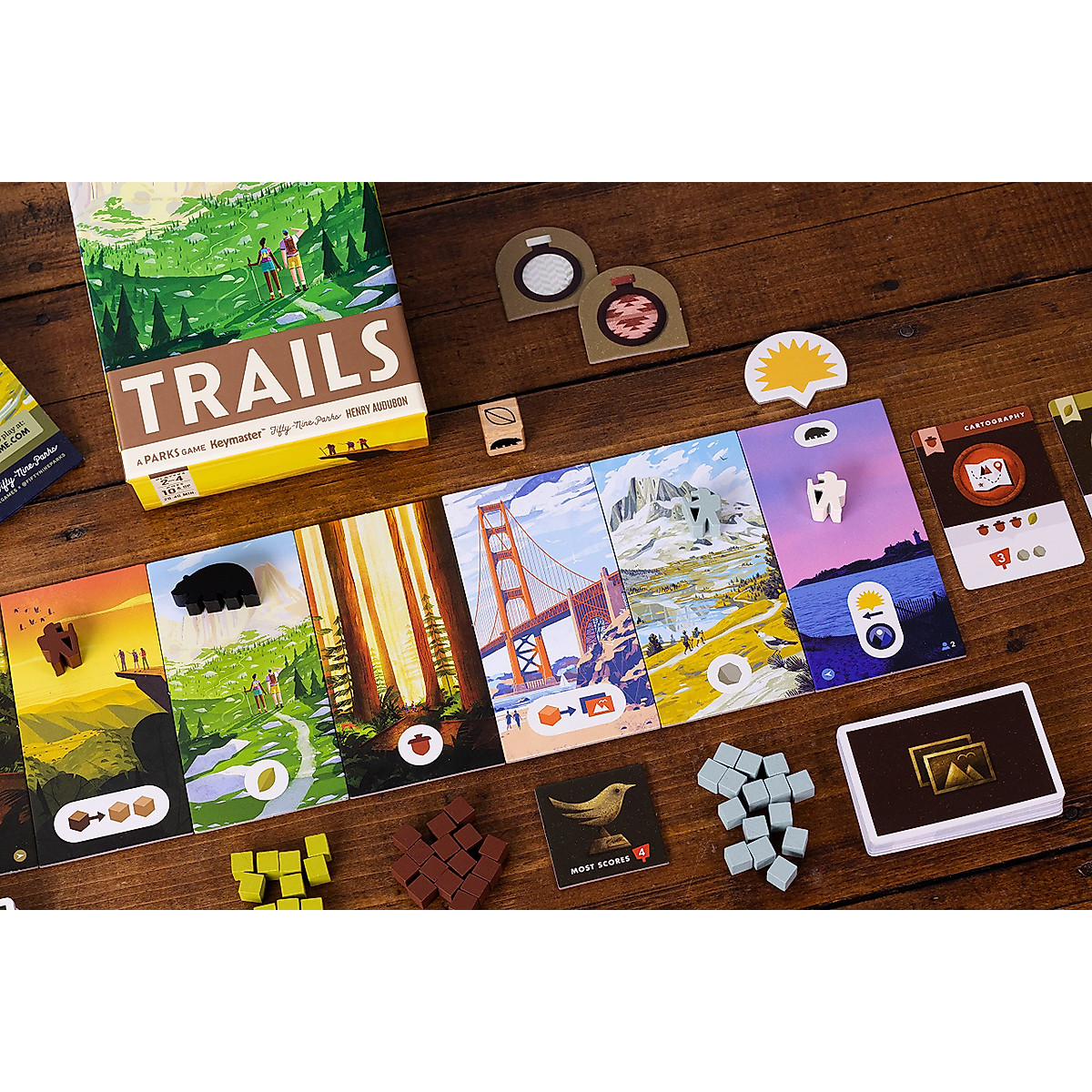 Trails, a Family and Strategy Board Game About Hiking and Outdoors by Keymaster, 2-4 players