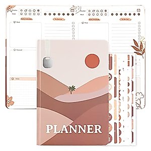 JueNi Daily To Do List Planner Notebook with Stickers (8”x 6”) - 2023 6 Months Undated Task Checklist Academic Planner Journal with Stickers for Time Management- Office Supplies to Organize Appointments & Schedules, Plan Agendas, And Boost Productivity- P