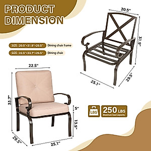 Incbruce Metal Outdoor Dining Chairs Patio Chairs Set of 2, Wrought Iron Chair Steel Frame Restaurant Chair, All-Weather Garden Seating Chair with Arms and Seat Cushions (Brown)