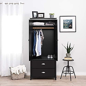 Prepac Yaletown Traditional Wardrobe Closet with Drawers and 2 Doors, Stylish 2-Door Armoire Portable Closet 21" D x 31.5" W x 72" H, Black, BABH-1205-2K