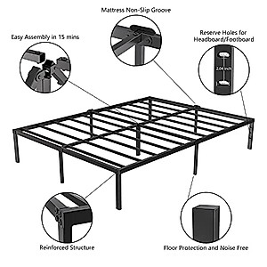 LIJQCI 16 Inch California King Bed Frame 3000 lbs Heavy Duty Metal Platform Bed Frames Large Under Bed Storage Space Mattress Foundation No Box Spring Needed, Noise Free, Black