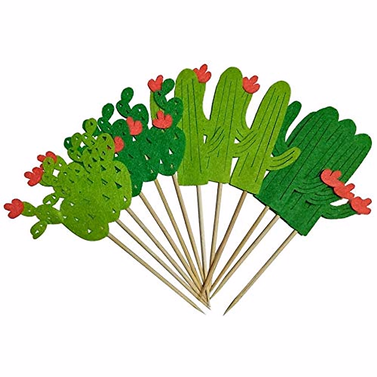 TianJi 24 Cactus Cupcake Toppers Picks Sticks Happy Birthday Cake Decorations for Luau Hawaiian Summer Beach Party Supplies