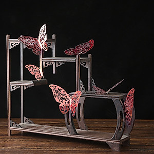 3D Butterfly Wall Stickers, Removable Metallic Wall Decals Fridge Sticker Room Mural Decoration for Kids Bedroom Nursery Classroom Party Wedding Decor DIY Gift, Rose Gold, 36Pcs